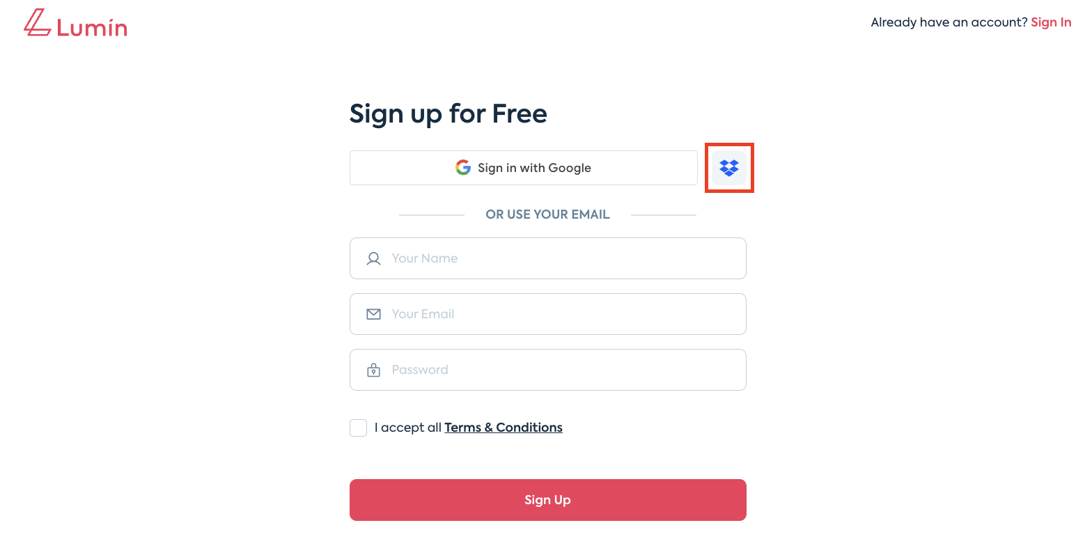 How to create a Lumin account via Google Drive and Dropbox
